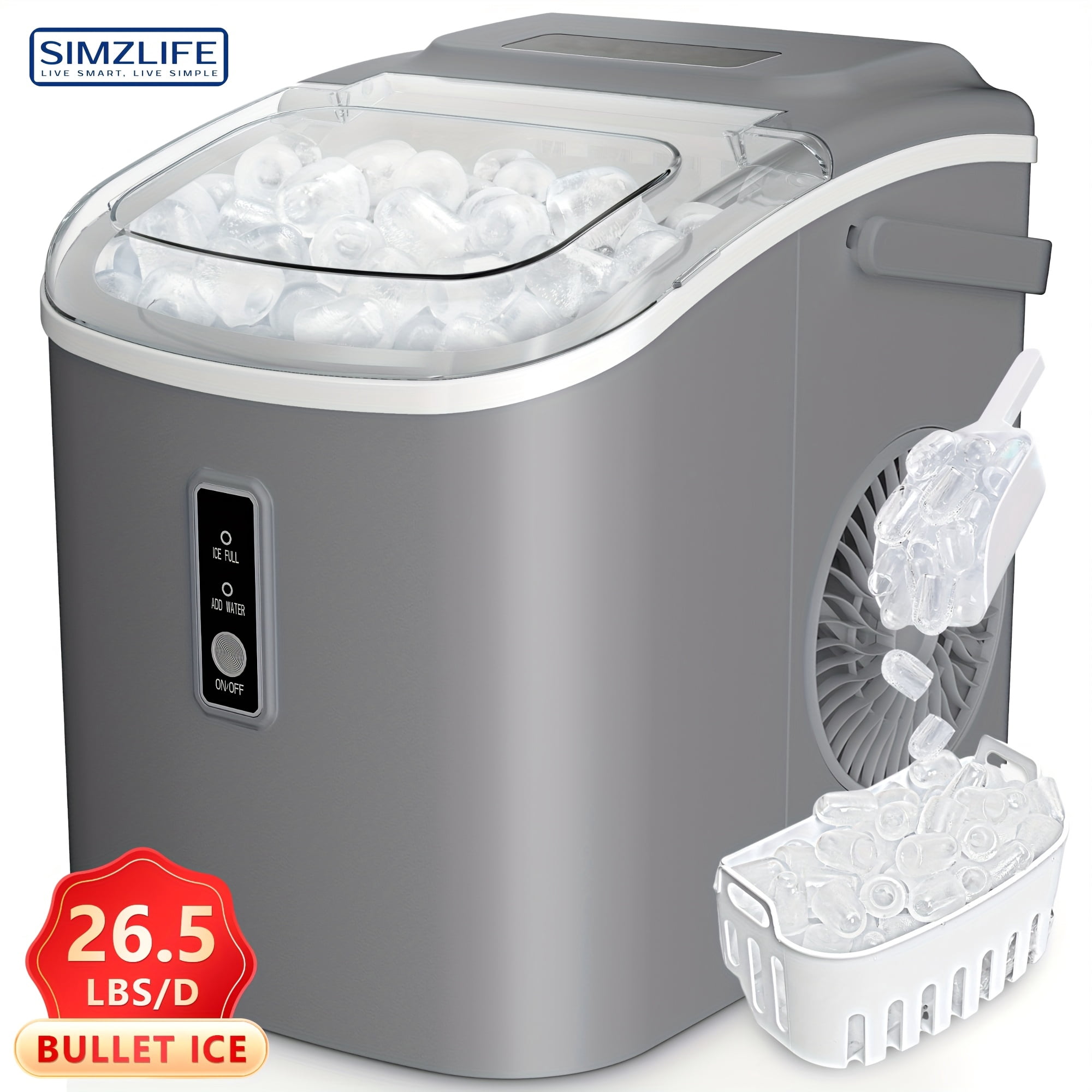 Compact Ice Maker with Handle, Produces 26lbs Per Day, Creates 9 Ice ...