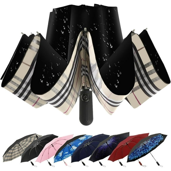 Compact Inverted Travel Umbrella, Automatic Open Close, 9-Rib 46 Inch ...