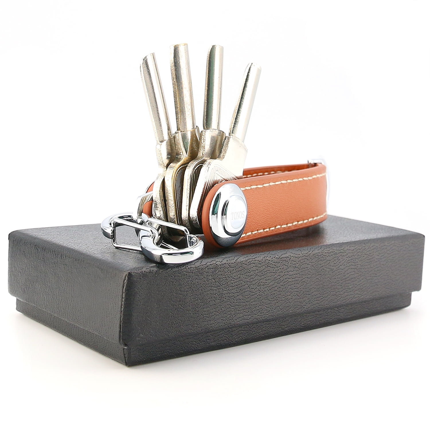 Compact Key Chain Organizer With Leather Strap, Smart Key Ring Holds 8 ...