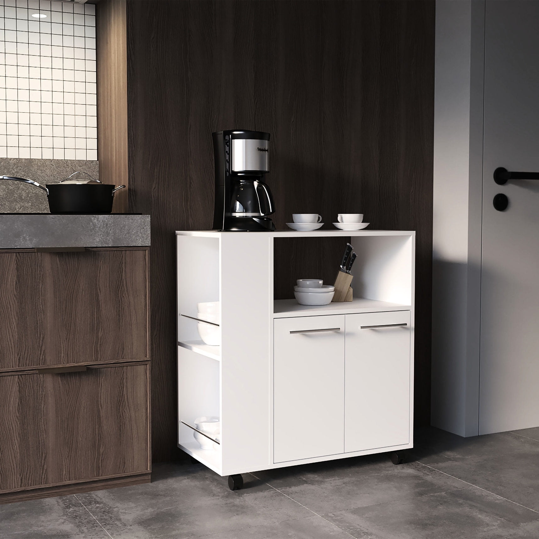 Compact Kitchen Storage Cabinet Cart with Side Shelves / Additional ...