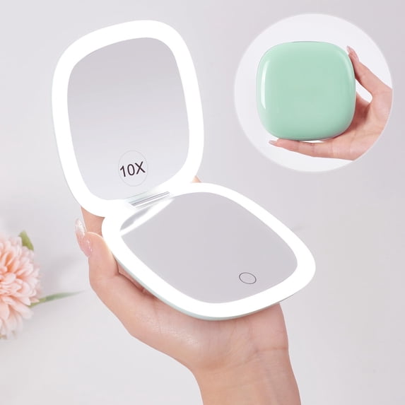 Compact LED Magnifying Travel Makeup Mirror 1X/10X Small Hand Pocket ...