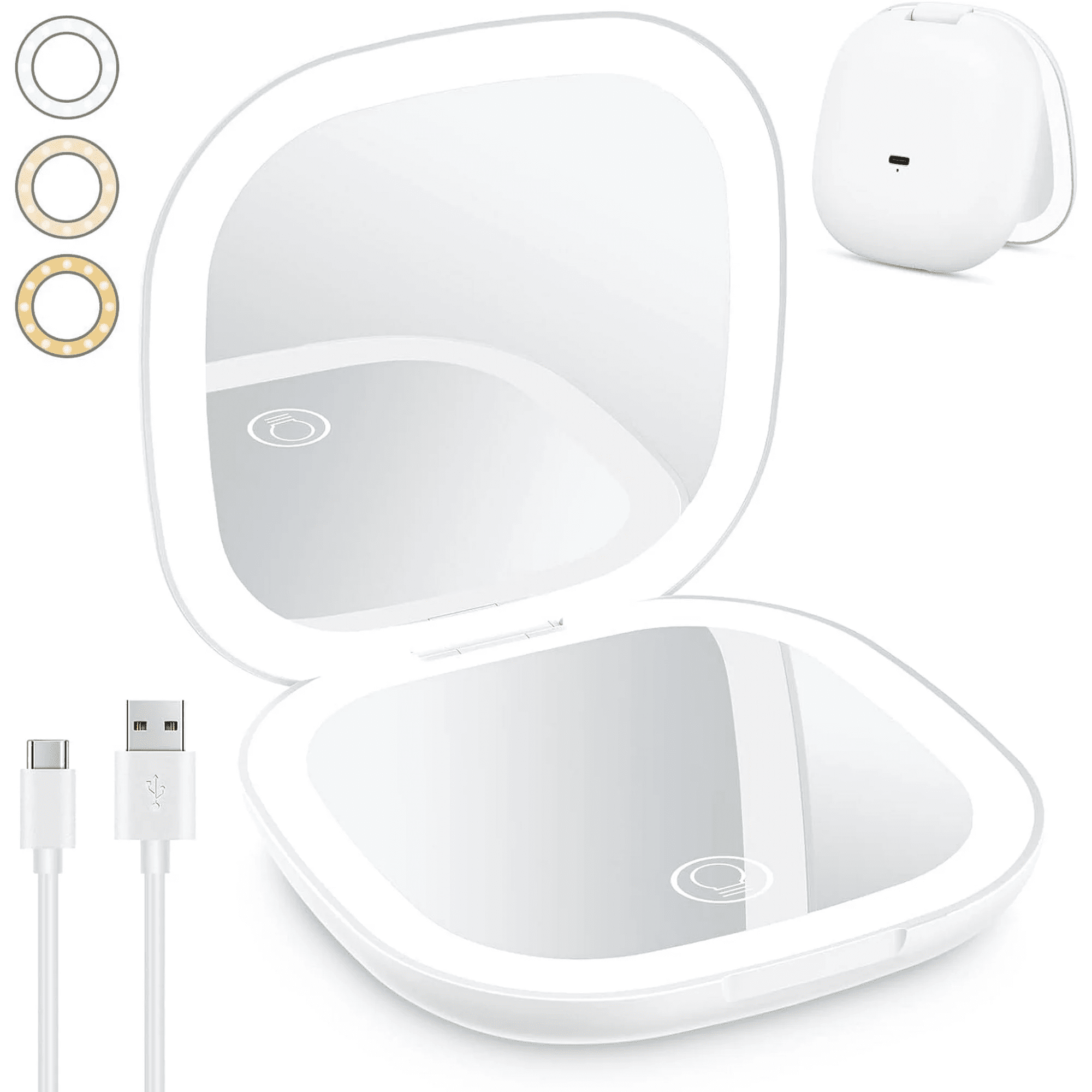 Yoovee Rechargeable Compact Makeup Mirror with Lights and Magnification ...