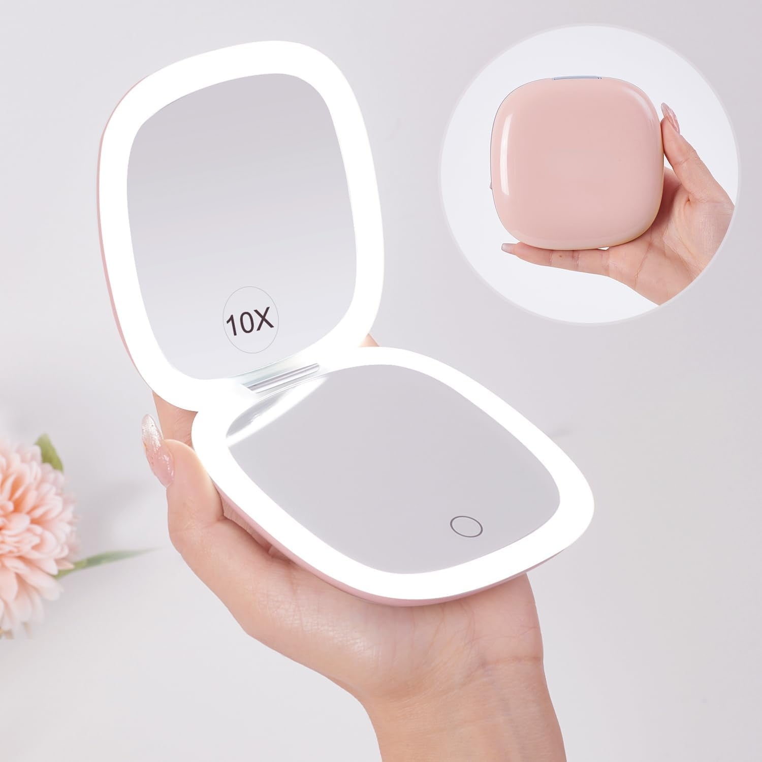 Compact Led Travel Makeup Mirror 4 Inches 1x 10x Magnification Travel