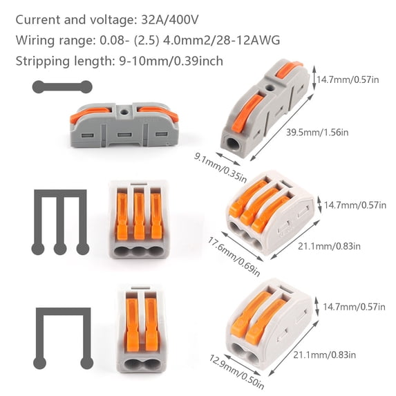 Compact Lever Wire Connectors Set, 1-In 2-Out Electrical Terminals for ...