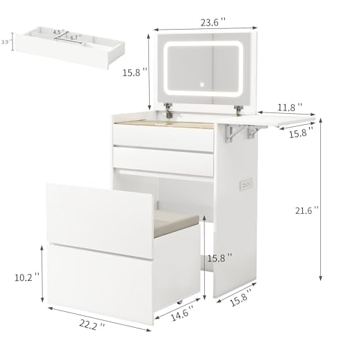 Compact Makeup Vanity Desk Set with Flip Top Mirror, 3 in 1 Make up ...