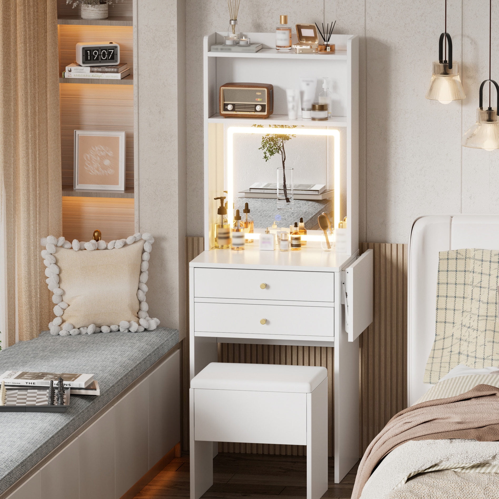 Compact Makeup Vanity Table | Switchable Light for Different Makeup ...
