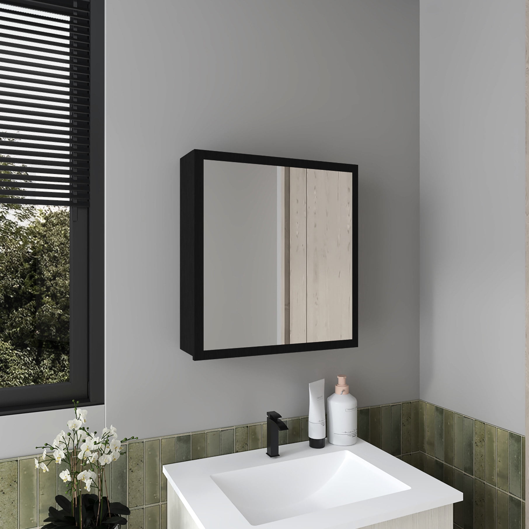 Compact Medicine Cabinet with Mirror | 4 Shelves, 1 Door for Bathroom Storage | Engineered Wood ...