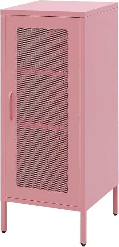 Compact Metal Nightstand with Lockable Cabinet and Open Shelf, Modern ...