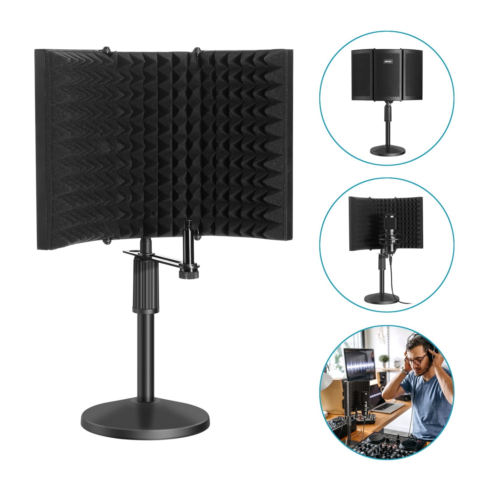Compact Microphone Isolation Shield with Desk Mic Stand, Mic Sound ...