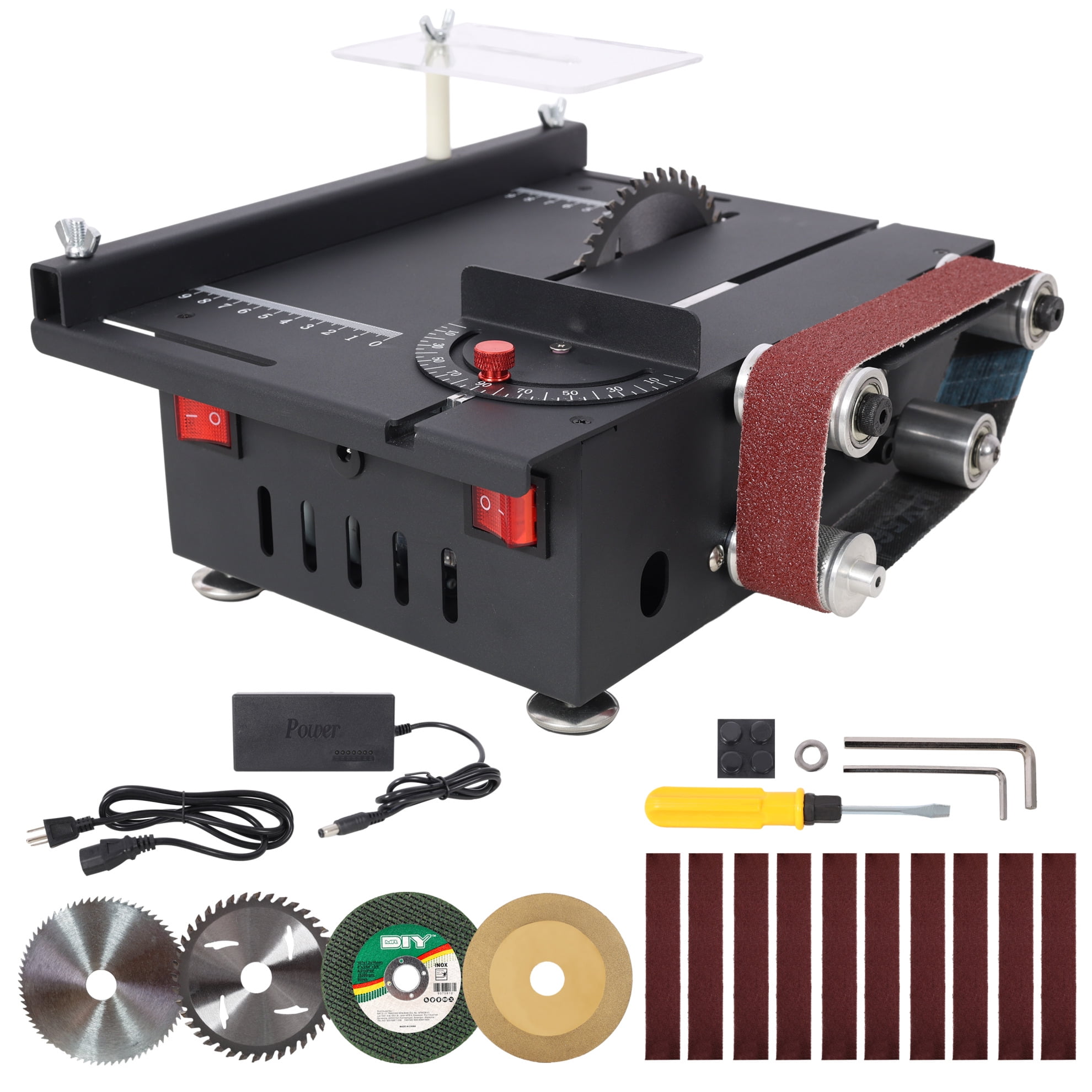 Compact Mini Table Saw & Belt Sander with Stainless Steel Top, 4 Blades ...