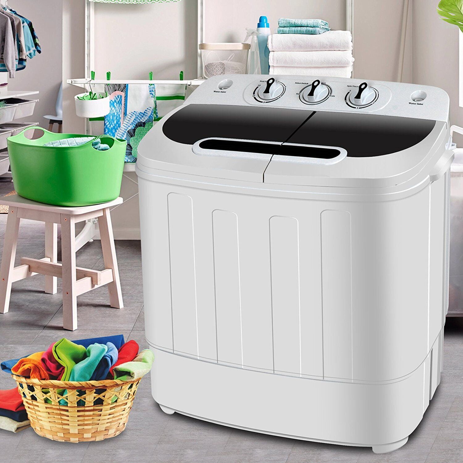 Compact Mini Twin Tub Washing Machine Portable 13lbs Laundry Washer and ...