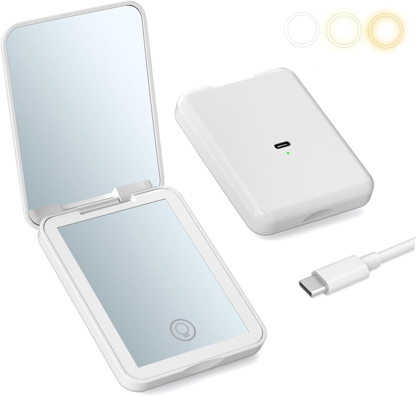 Compact Mirror with 3 Color LED Lights, 1X/2X Magnification Travel ...