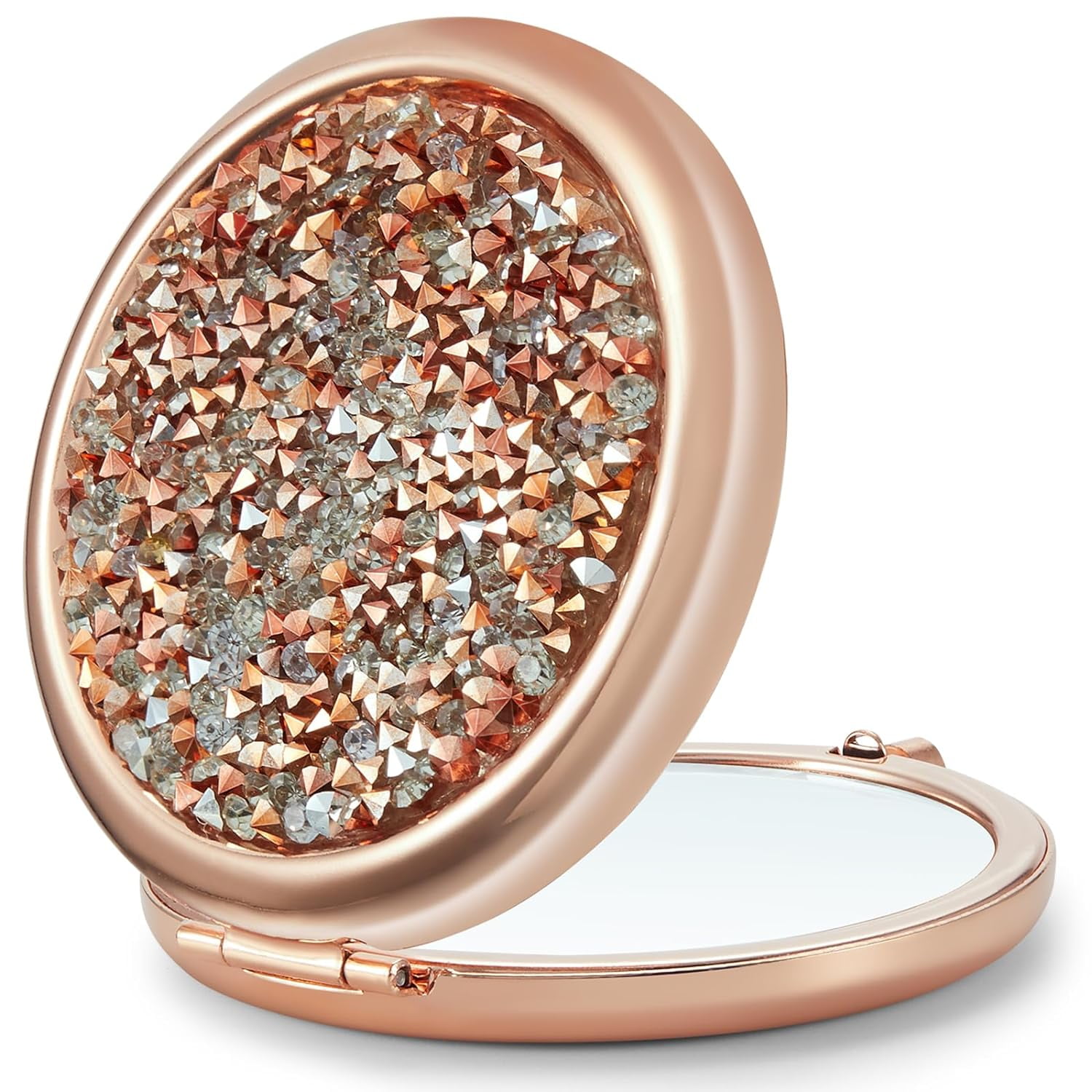 Compact Mirror for Purse, Double-Sided 1X/2X Magnifying Round Metal ...