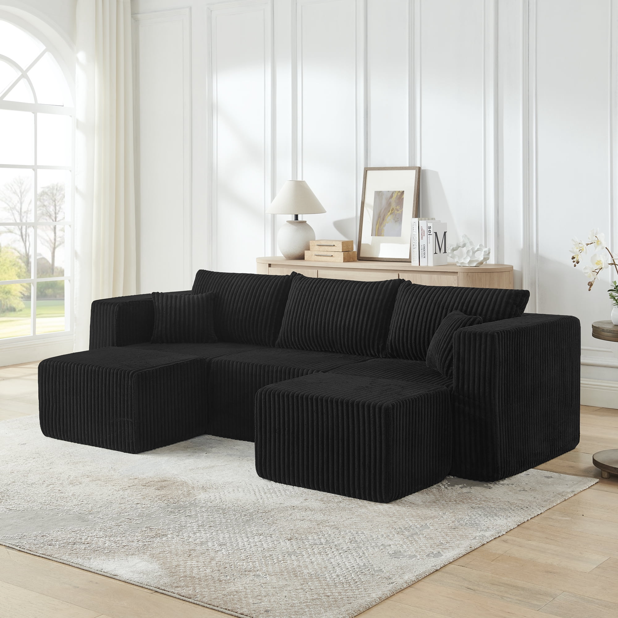 Compact Modular Sectional, Compressed Corduroy Sofa with Modern ...