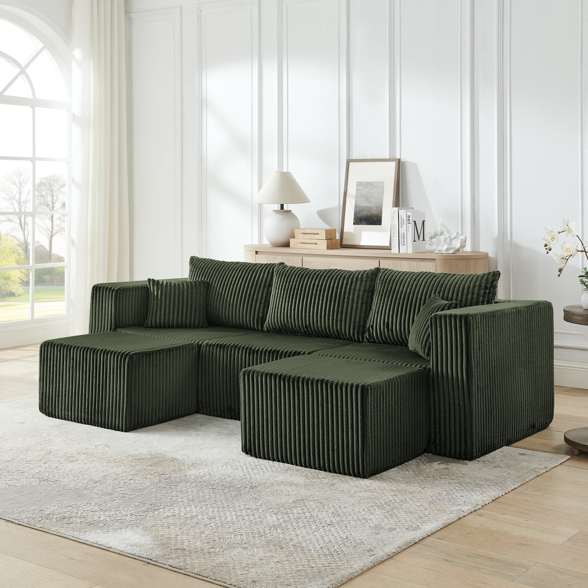 Compact Modular Sectional, Compressed Corduroy Sofa Modern Minimalist ...