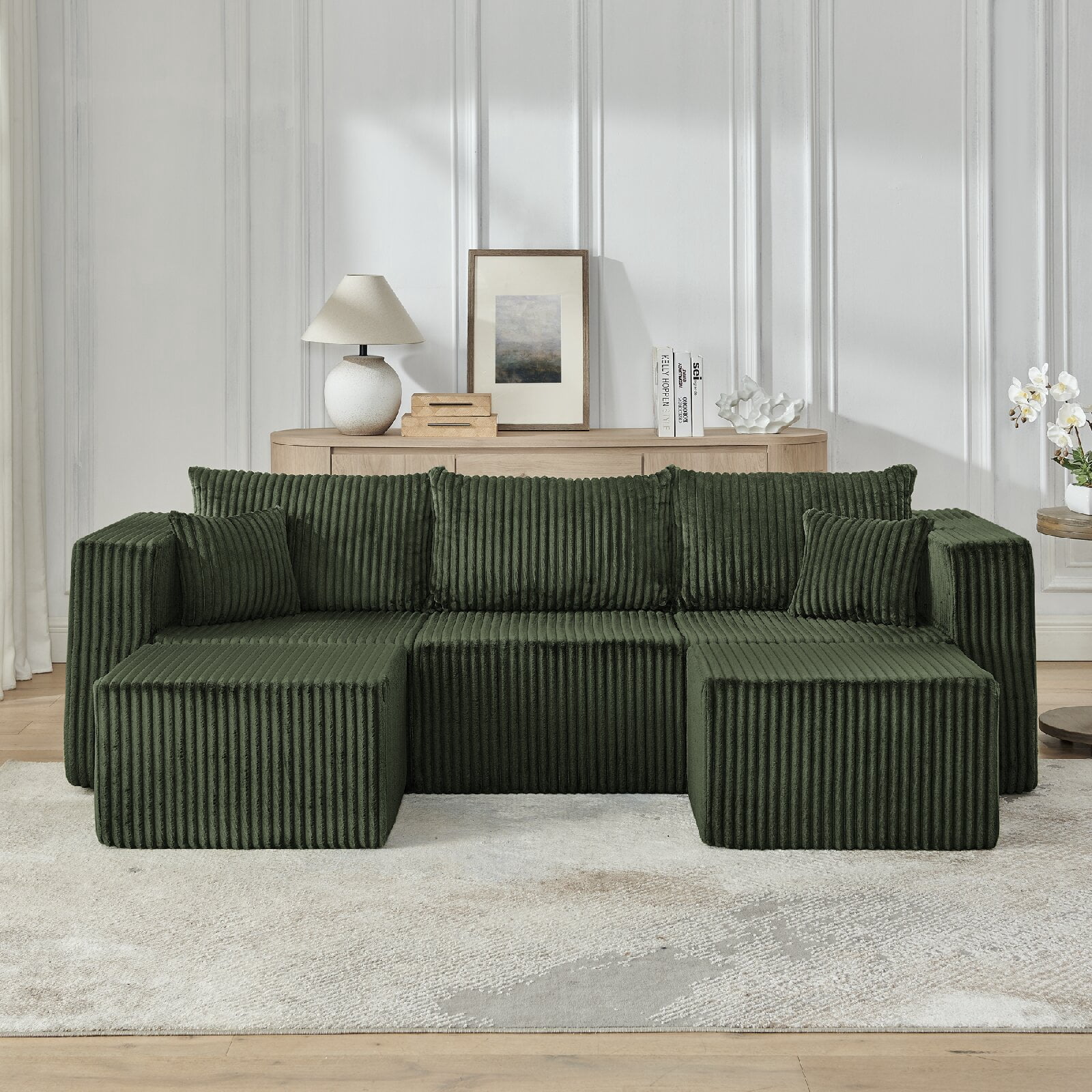 Compact Modular Sectional Sofa Couch 2 Movable Ottoman, Modern ...