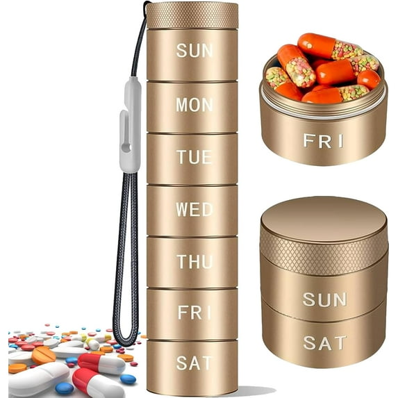Compact Multi Compartment Pill Holder, 7 Day Pill Dispenser Metal ...