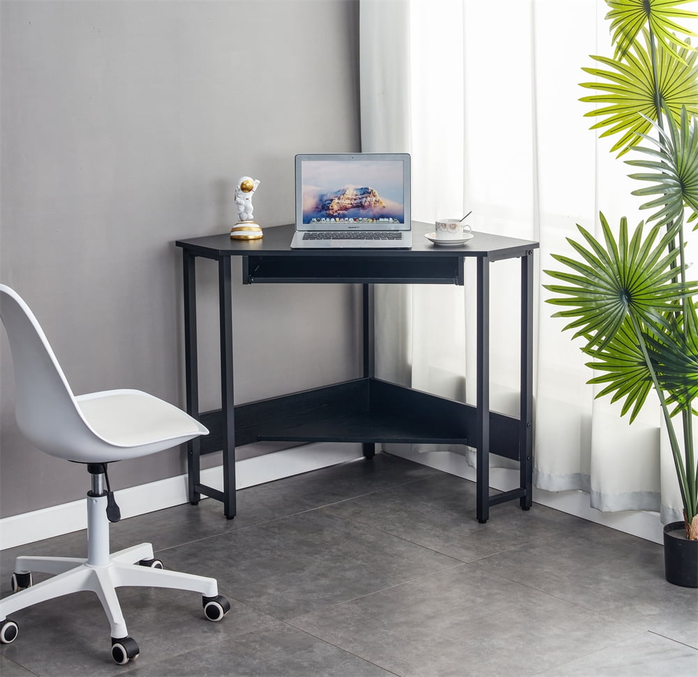 Compact Office Corner Desk with Smooth Keyboard Tray & Storage Shelves ...