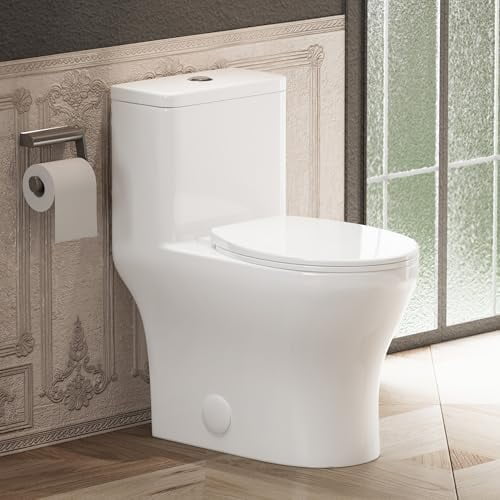 Compact One Piece Toilet for Bathrooms, 17.5" ADA Height Elongated ...