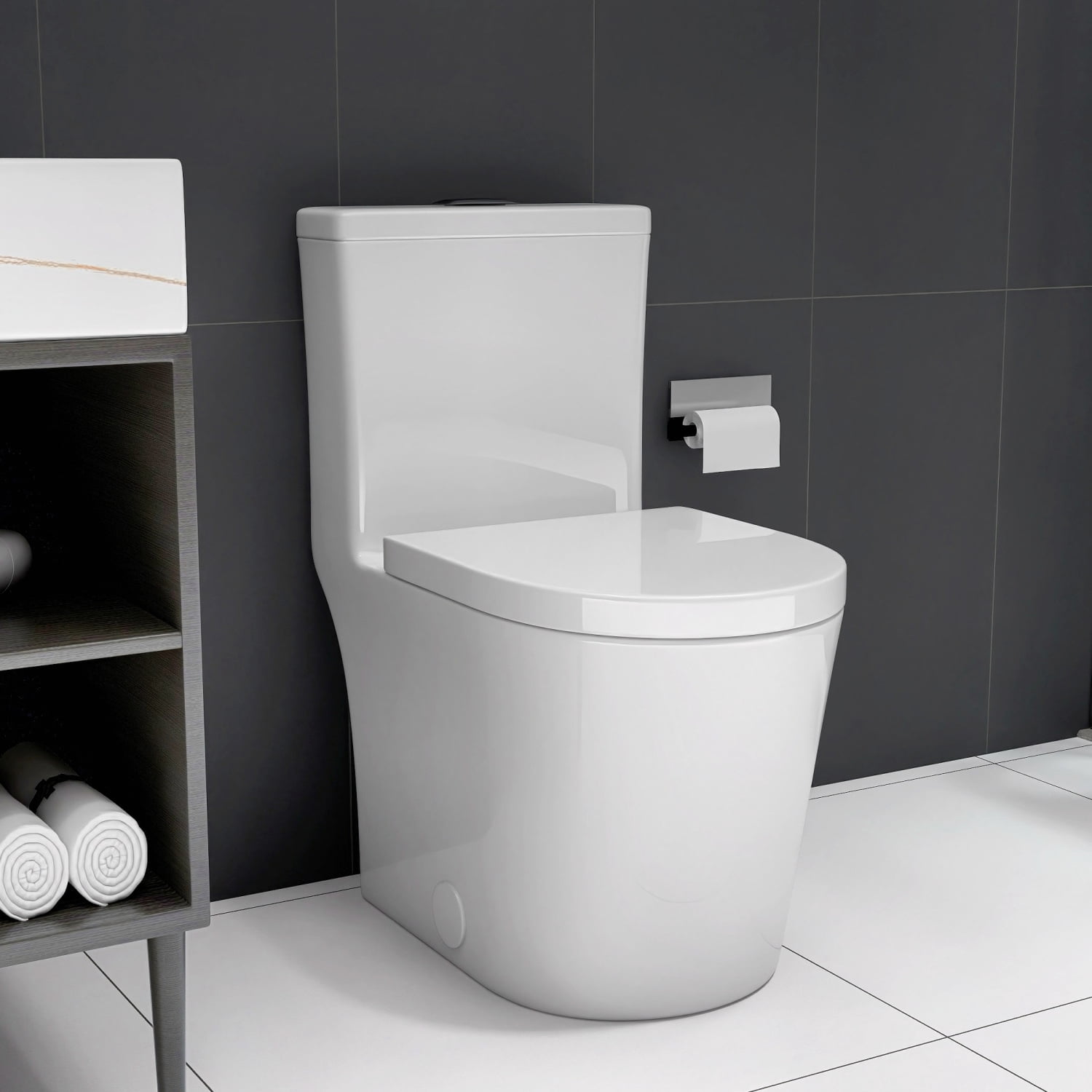 Compact One-Piece Toilet Dual Flush 23-Inch Short Depth White Tiny ...