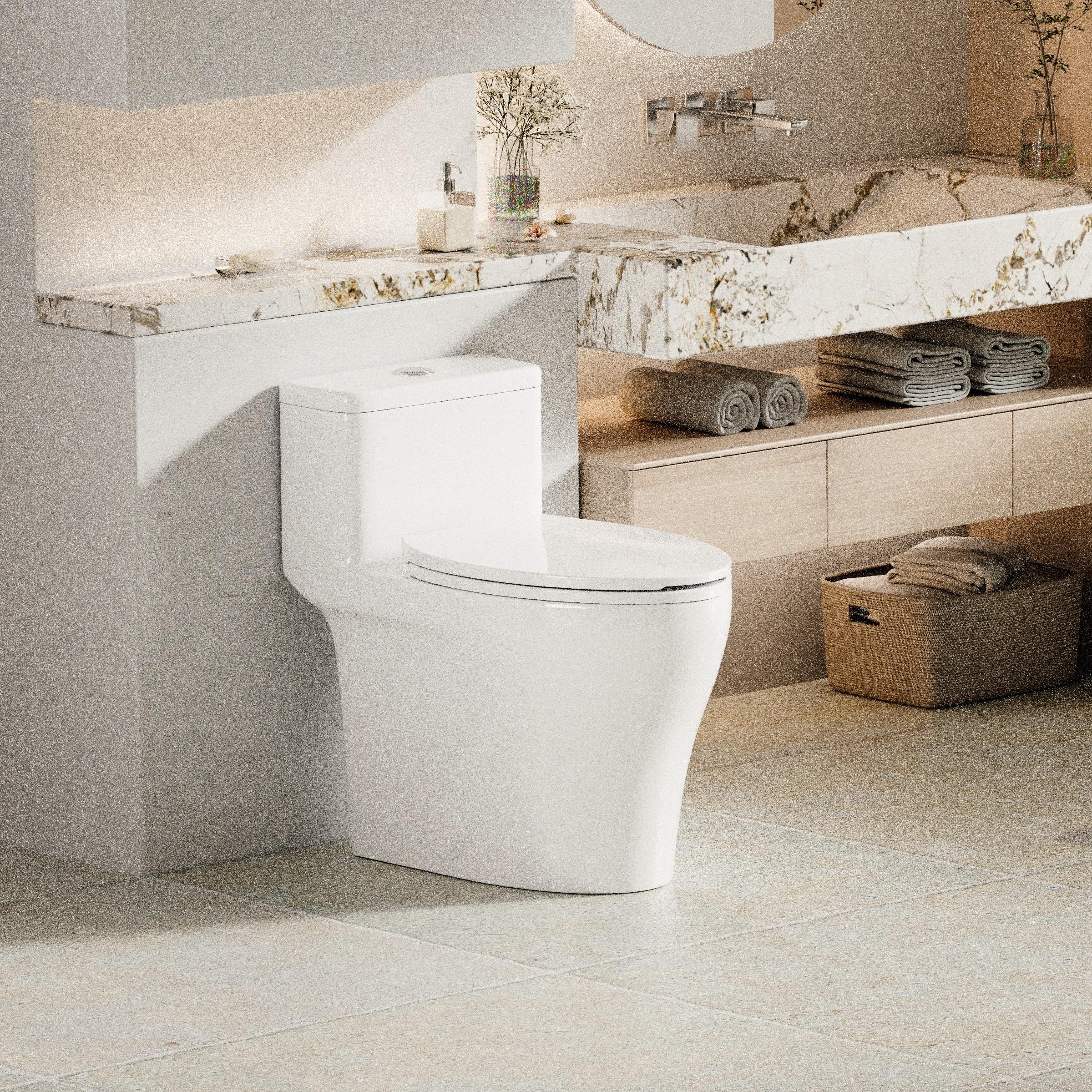 Compact One Piece Toilet with Comfort Chair Seat ADA Height 17.33 ...