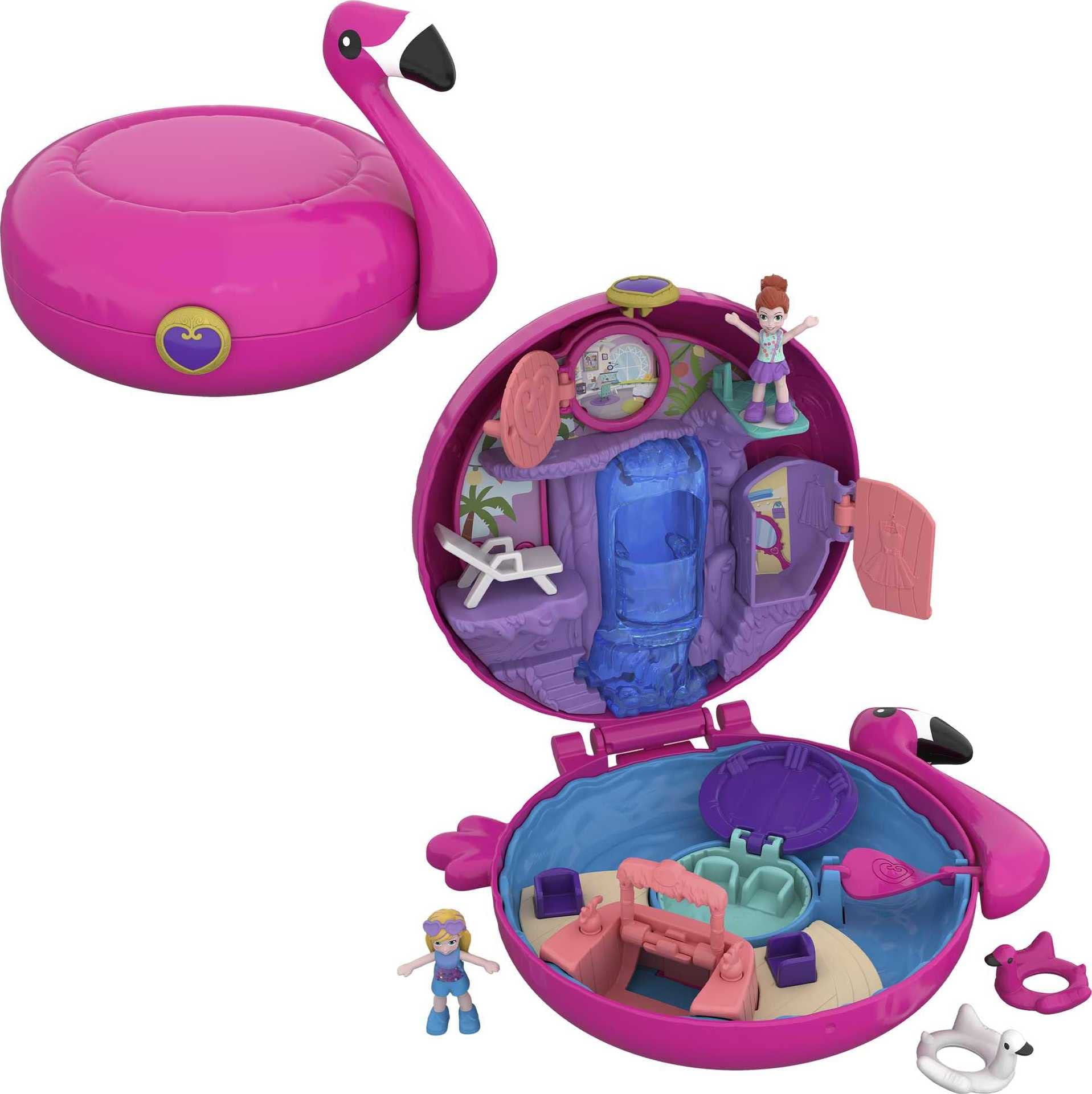 Compact Playset, Flamingo Floatie with 2 Micro Dolls & Accessories ...