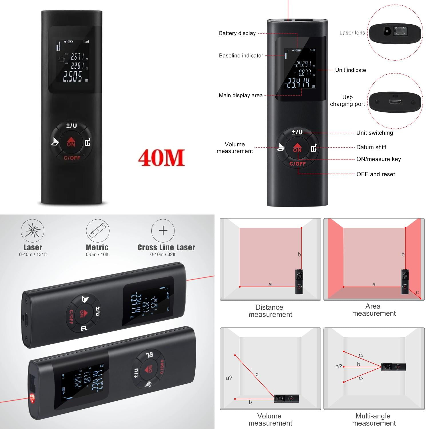 Compact Portable and Smart Handheld Mini Laser Distance Meter - USB ...