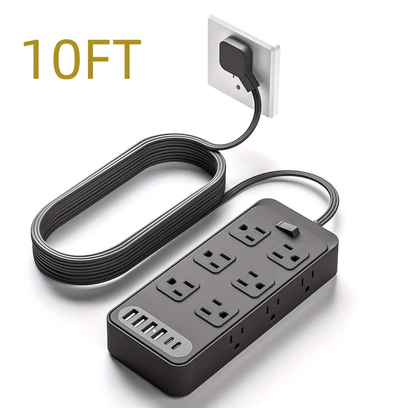 Compact Power Strip Surge Protector Charging Station, 12 AC Outlets 6 ...