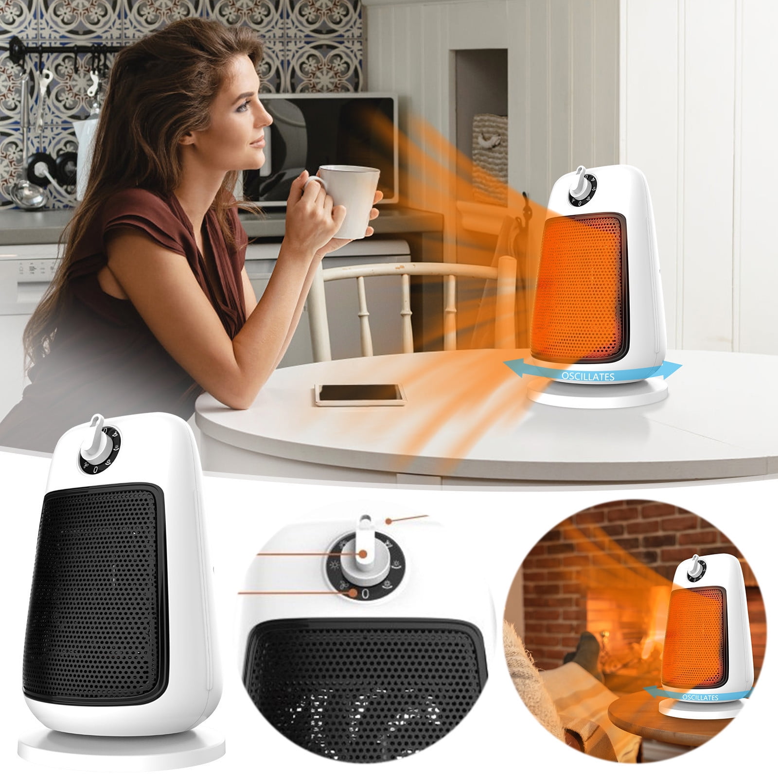 Compact Quiet Heater, Fast Heating Desktop Fan, Safe Adjustable ...