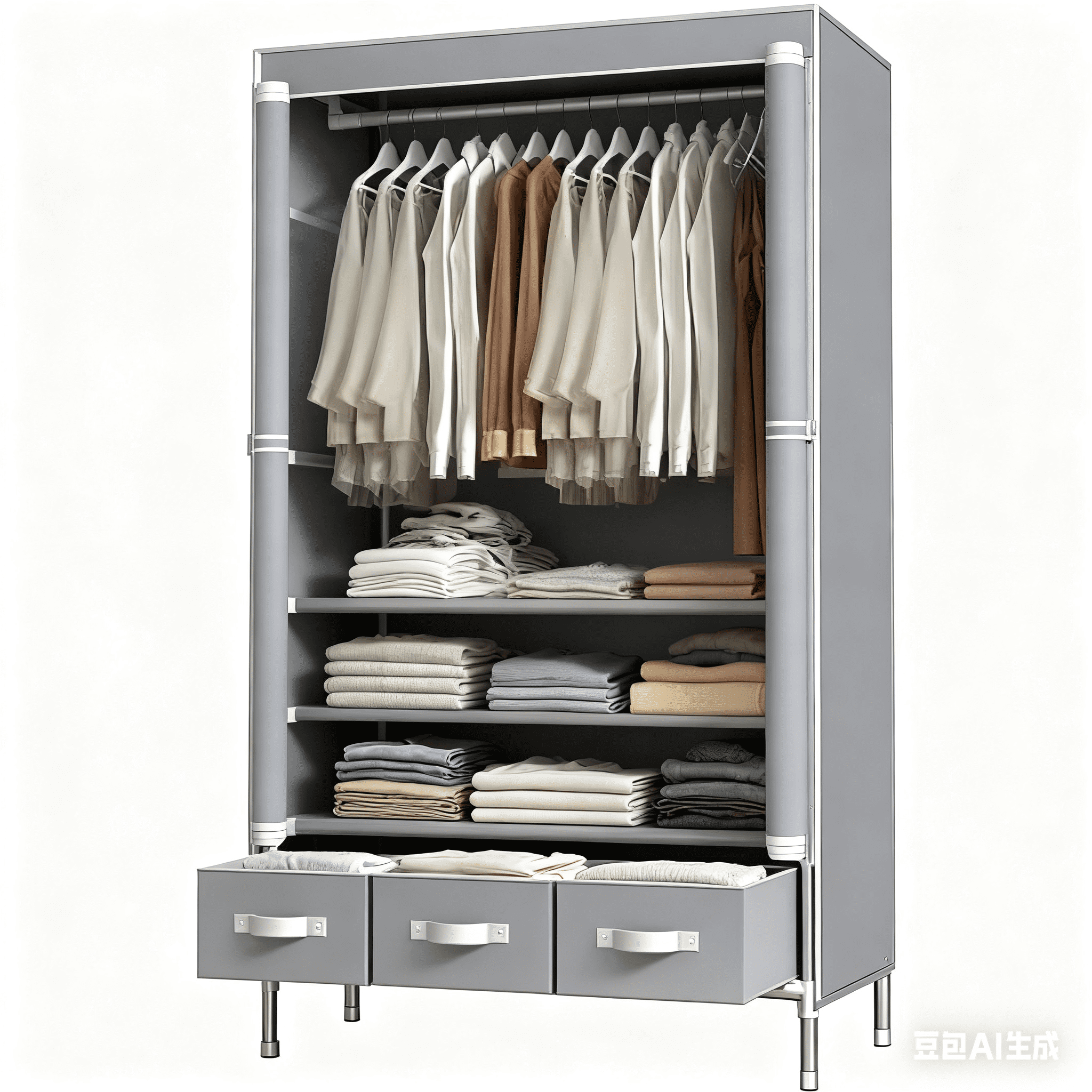 Compact Rolling Wardrobe with 3 Drawers - Easy-Assembly Hanging Rack ...