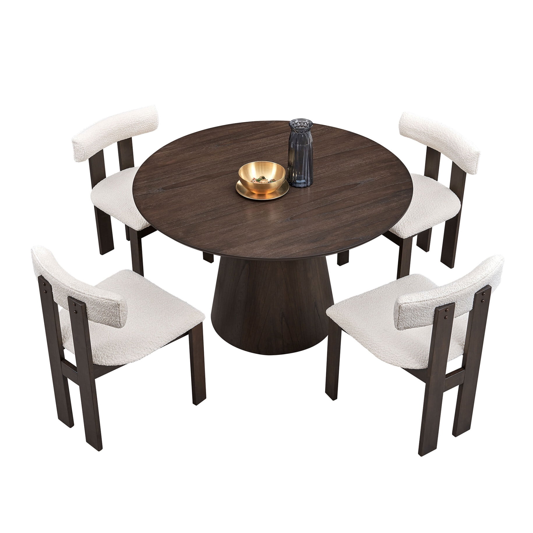 Compact Round Dining Table Set with 4 Upholstered Chairs - Space-Saving ...