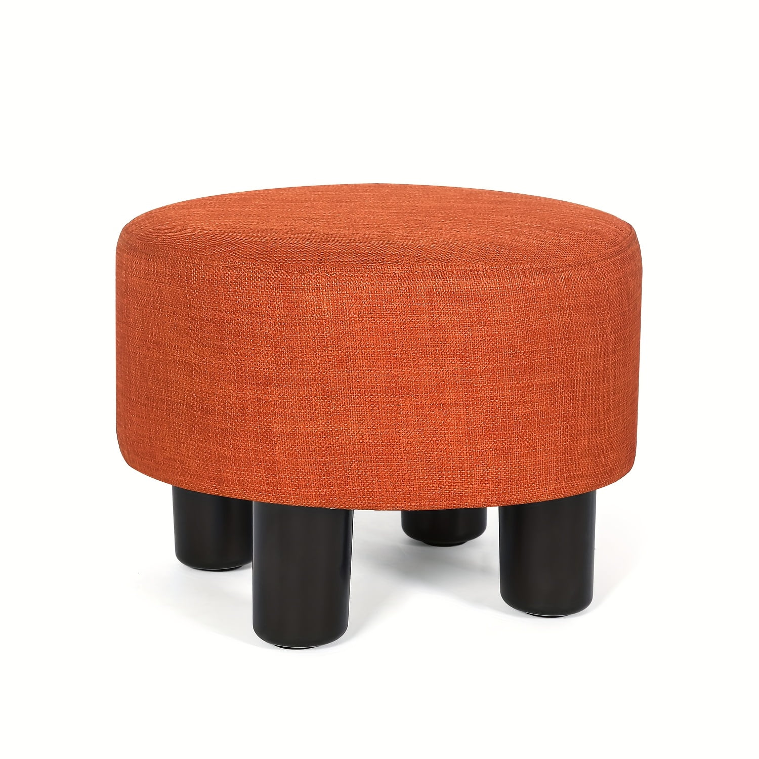 Compact Round Footrest Ottoman - Orange Upholstery, Low Stool for Desk ...