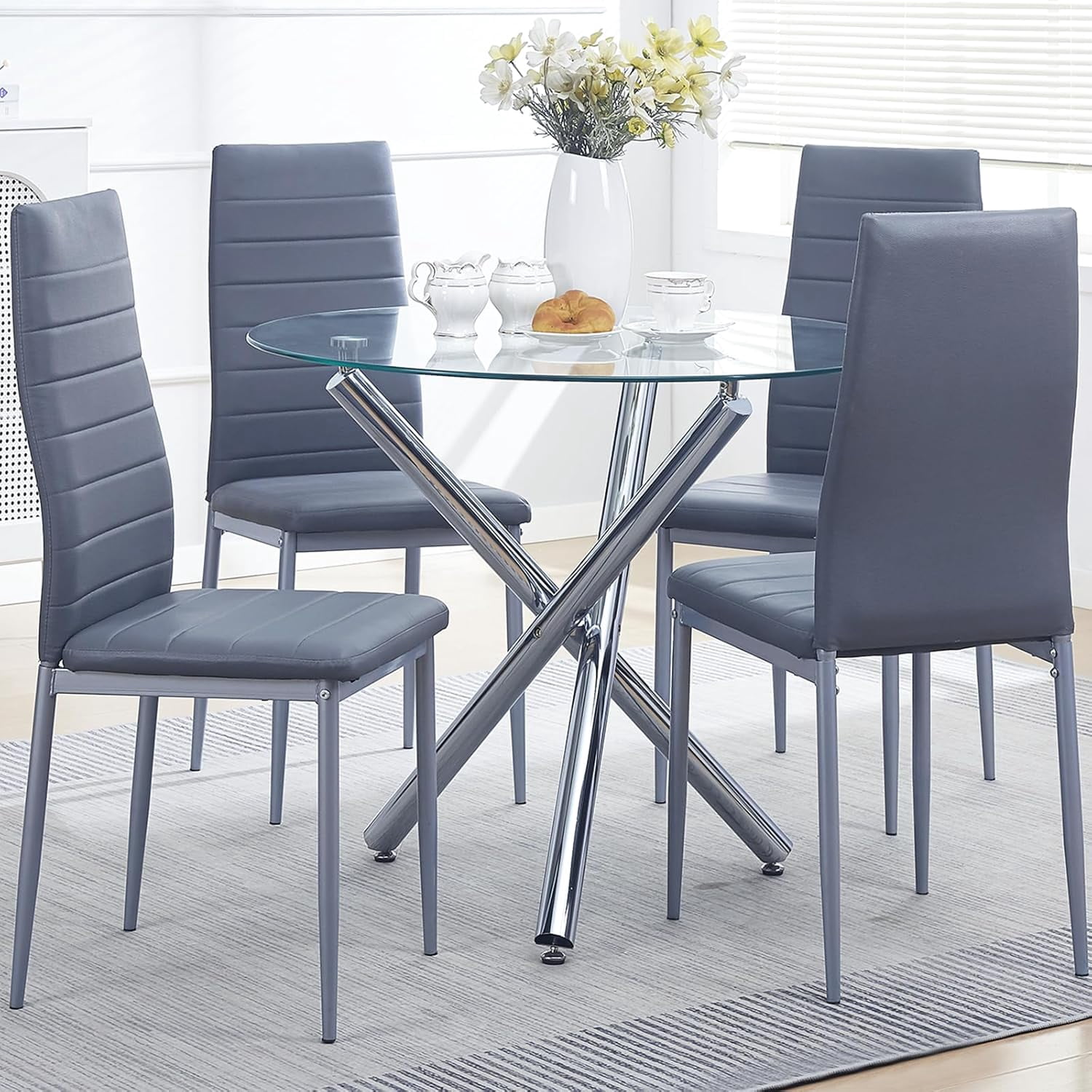 Compact Round Glass Dining Set for Two, Piece Table and Chair ...