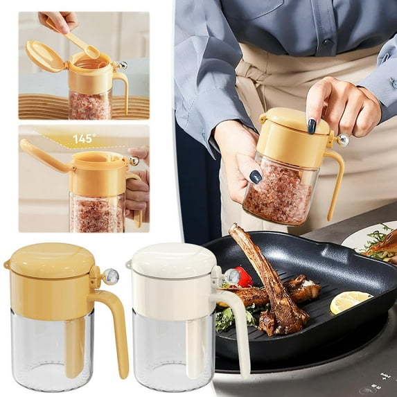 Compact Round Spice Jars With Airtight Seal, One-Hand Open Lid & Built ...