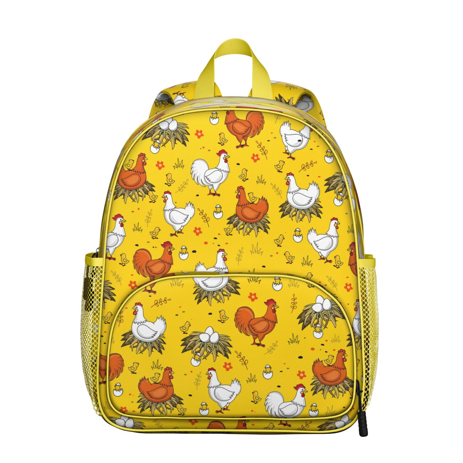 Compact School Backpack with Country Farm Rooster and Hen Print ...