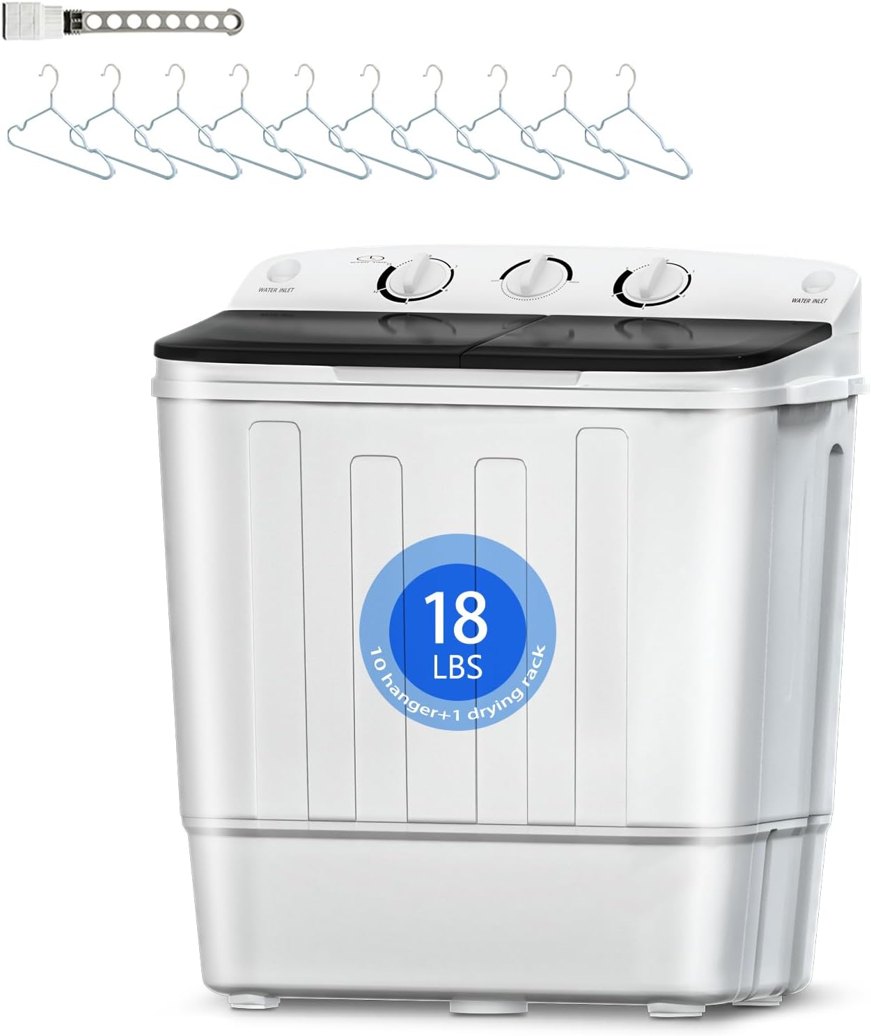 Compact Semi-Automatic Twin Tub Washer, 18lbs Capacity with 11lbs Washer and 7lbs Spinner, Ideal ...