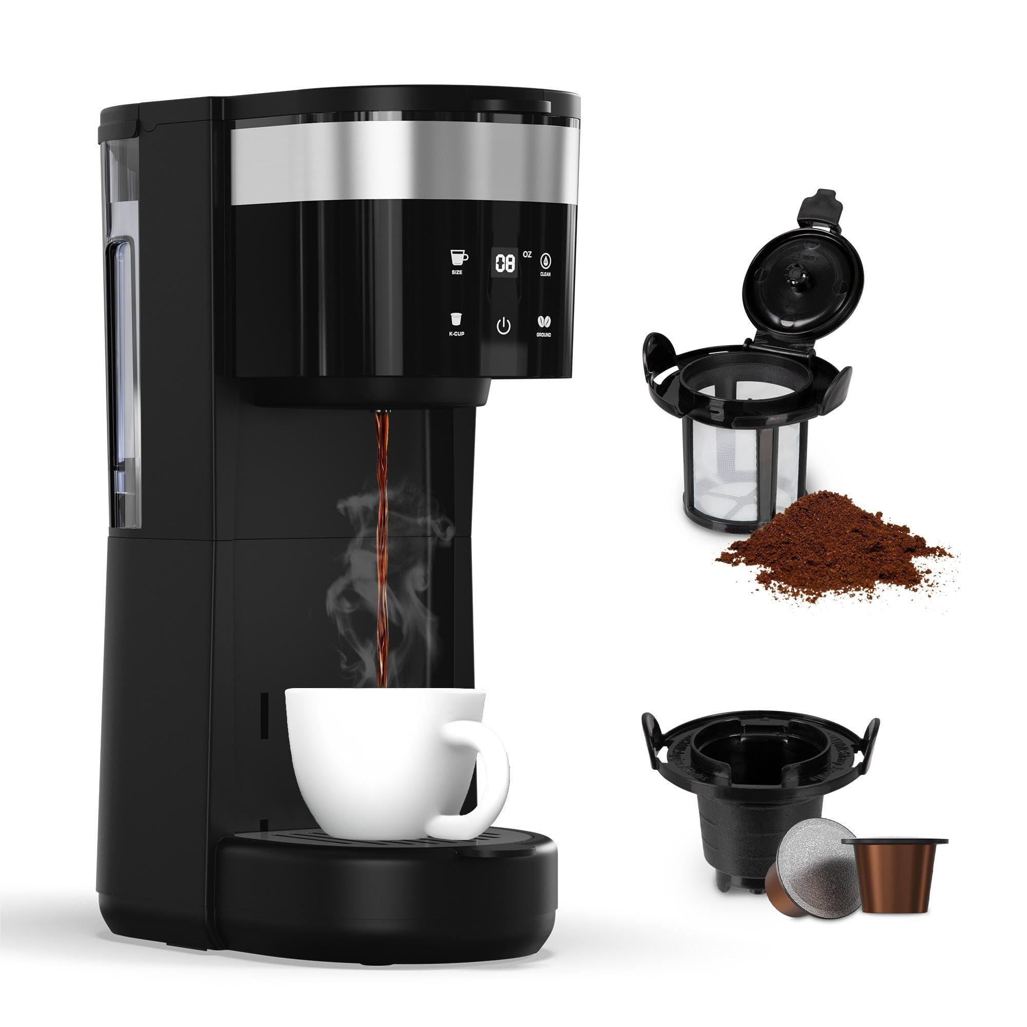 Compact Single Cup Coffee Machine with Self Cleaning, 6-14 Oz Brew Size ...