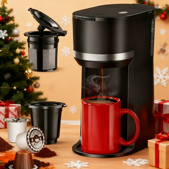 Compact Single Serve Coffee Maker - K-Cup & Ground Coffee Compatible ...