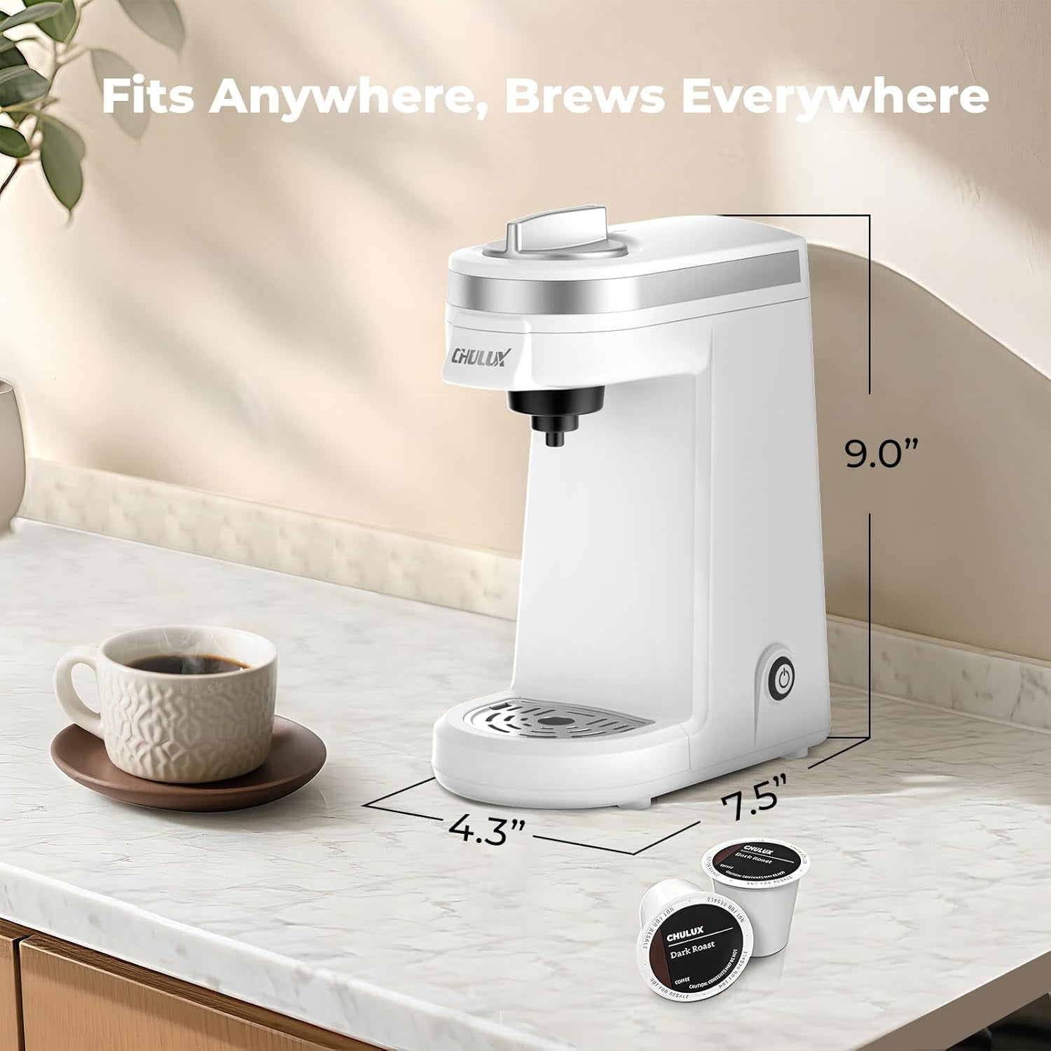 Compact Single Serve Coffee Maker for K Pods, 12 Oz Portable One Button ...