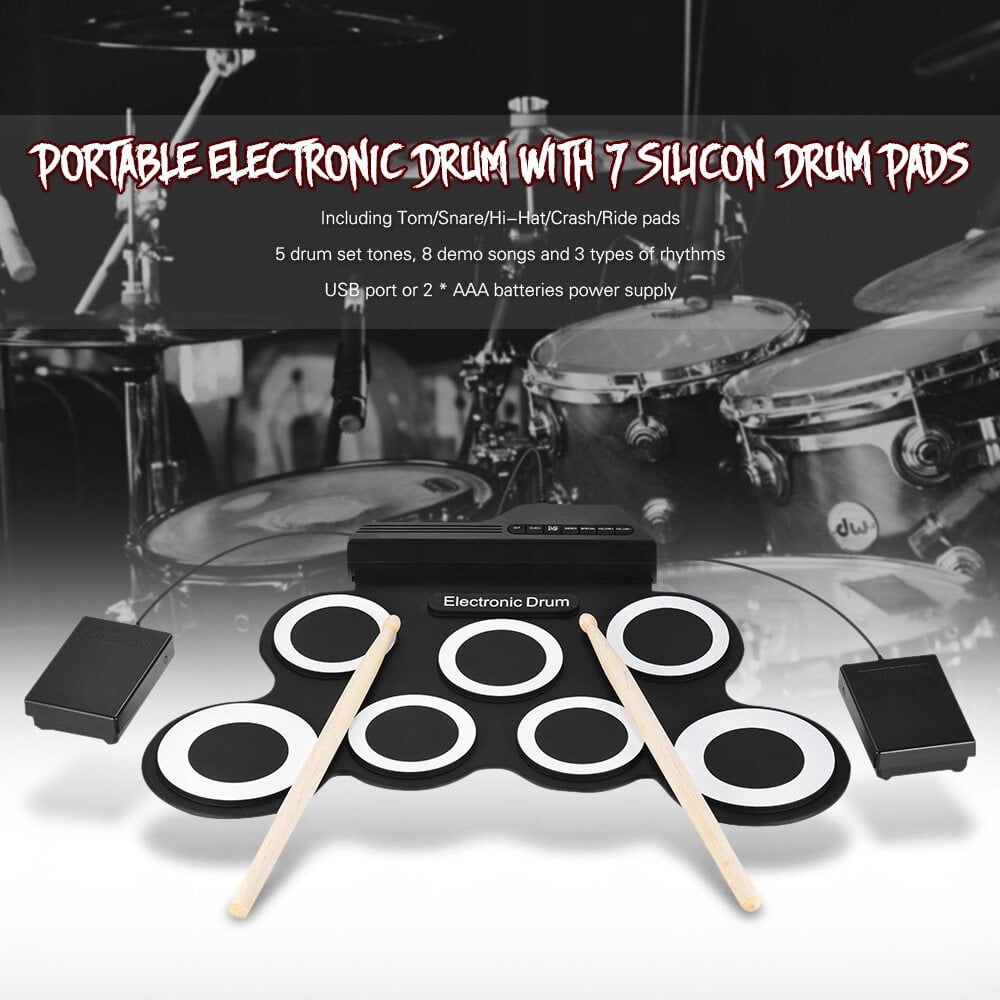 Compact Size Portable Digital Electronic Roll Up Drum Set Kit 7 Silicon ...