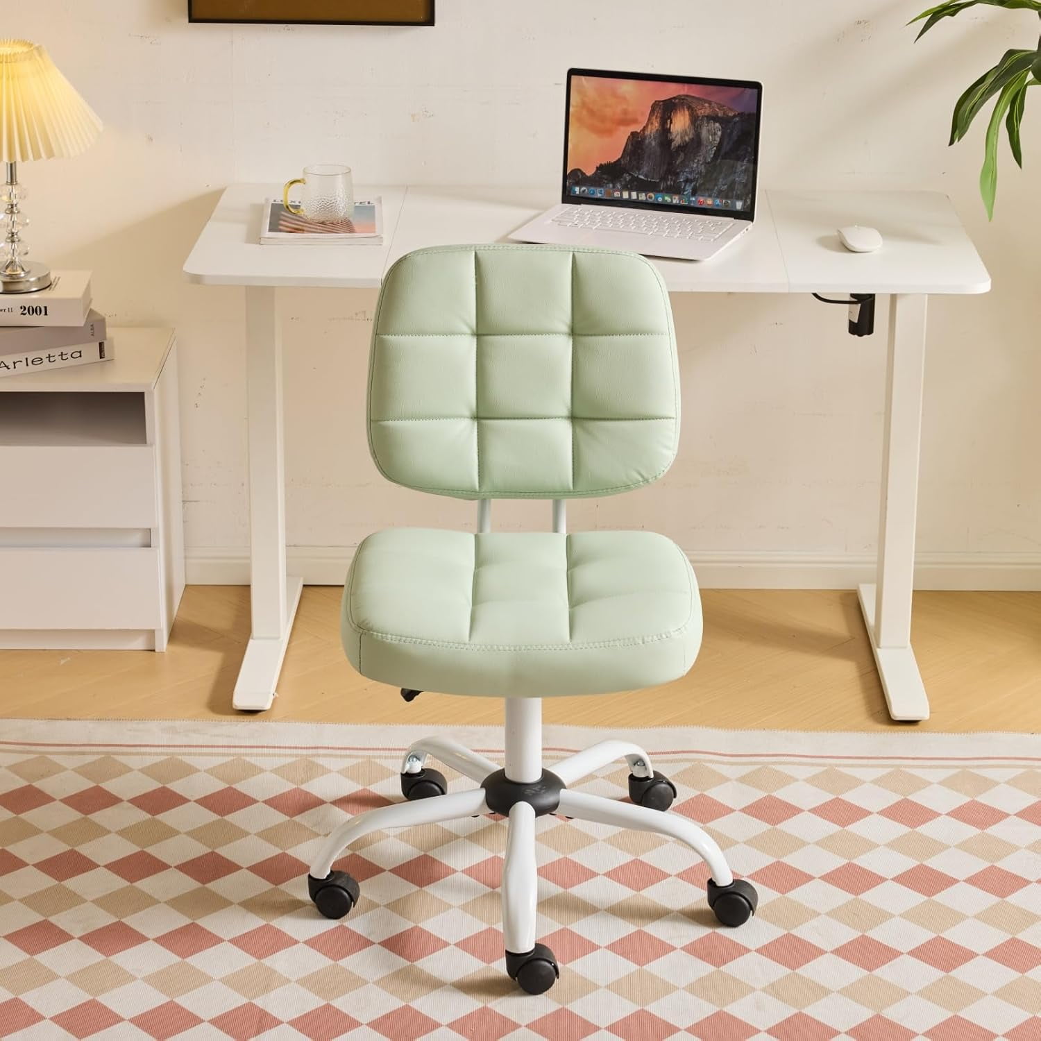 Compact Small Desk Chair, Cute Armless Chair with Wheels, Vanity Chair ...