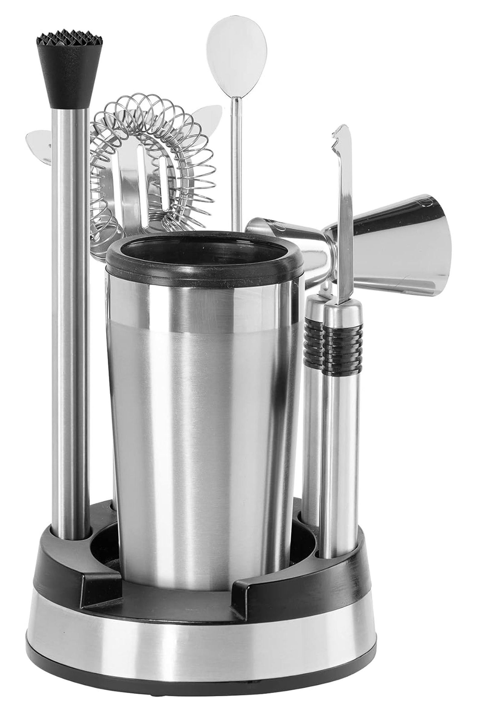 Compact Stainless Steel 8-Piece Bar Tool Set- Bartender Kit w/Stand ...