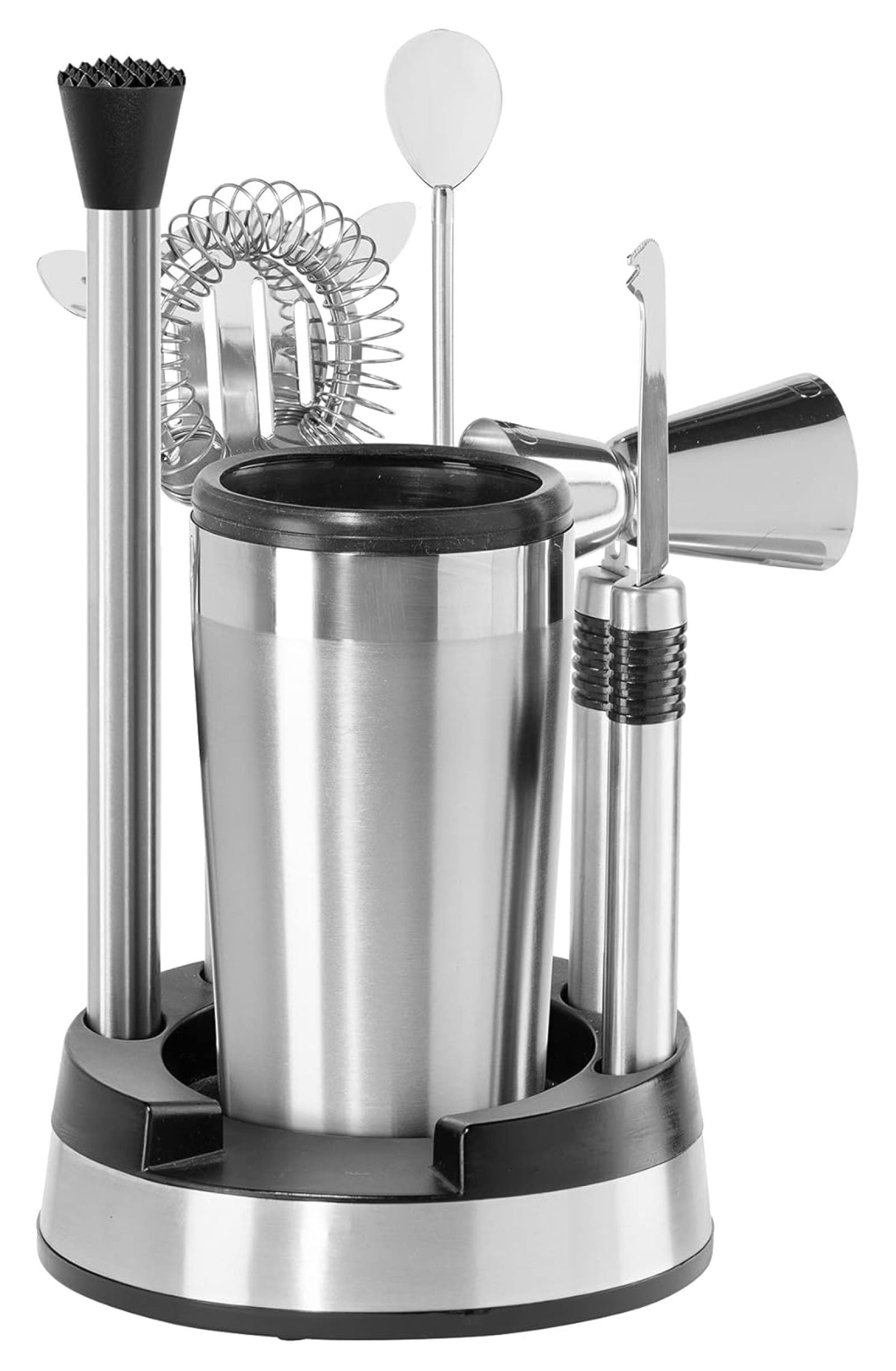 Compact Stainless Steel 8-Piece Bar Tool Set- Bartender Kit w/ Stand ...
