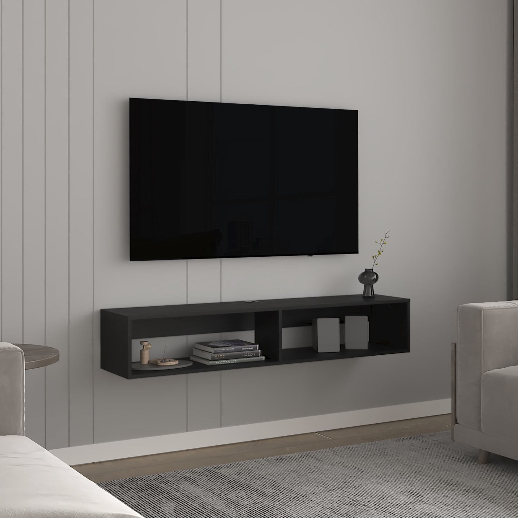 Compact TV Stand, 12.60 in Deep / Versatile Use for TVs and Decor ...