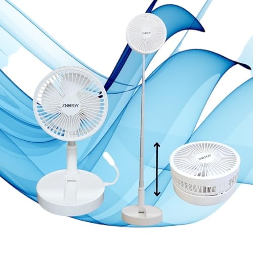 Compact Telescopic Table Floor Fan 4-Speed Rechargeable Battery LED ...