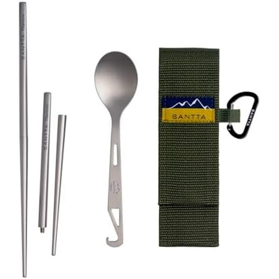 Compact Titanium Collapsible Chopsticks and Spoon Utensil Set with ...
