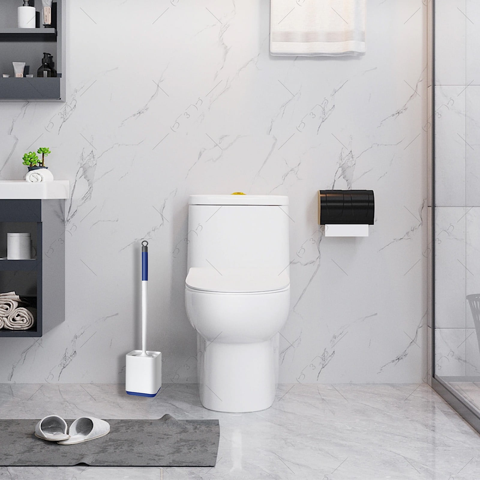 Compact Toilet Bowl Brush Set with Long Handle, Ergonomic Grip ...