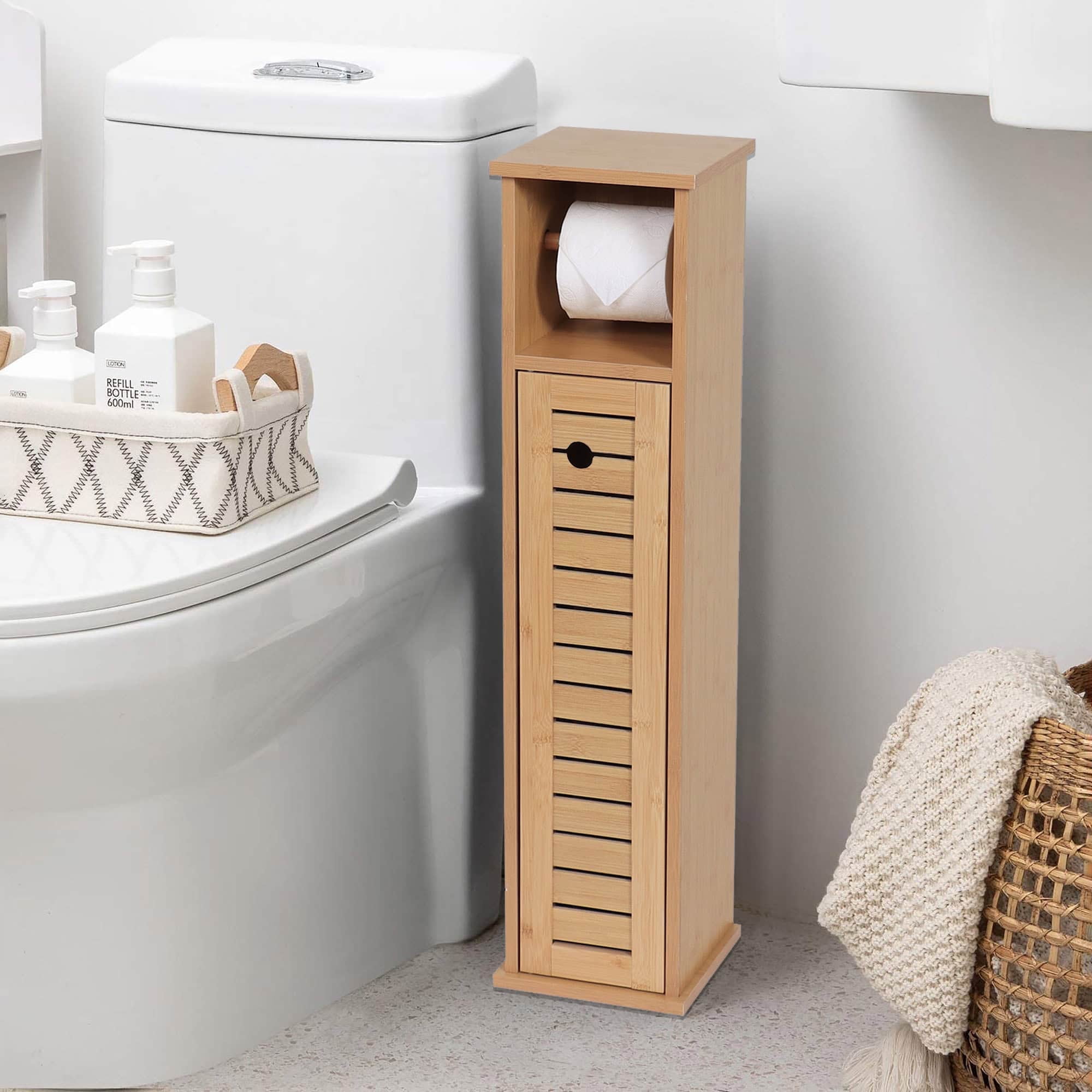 Compact Toilet Paper Storage Cabinet with Dispenser, Holds Up to 6 ...