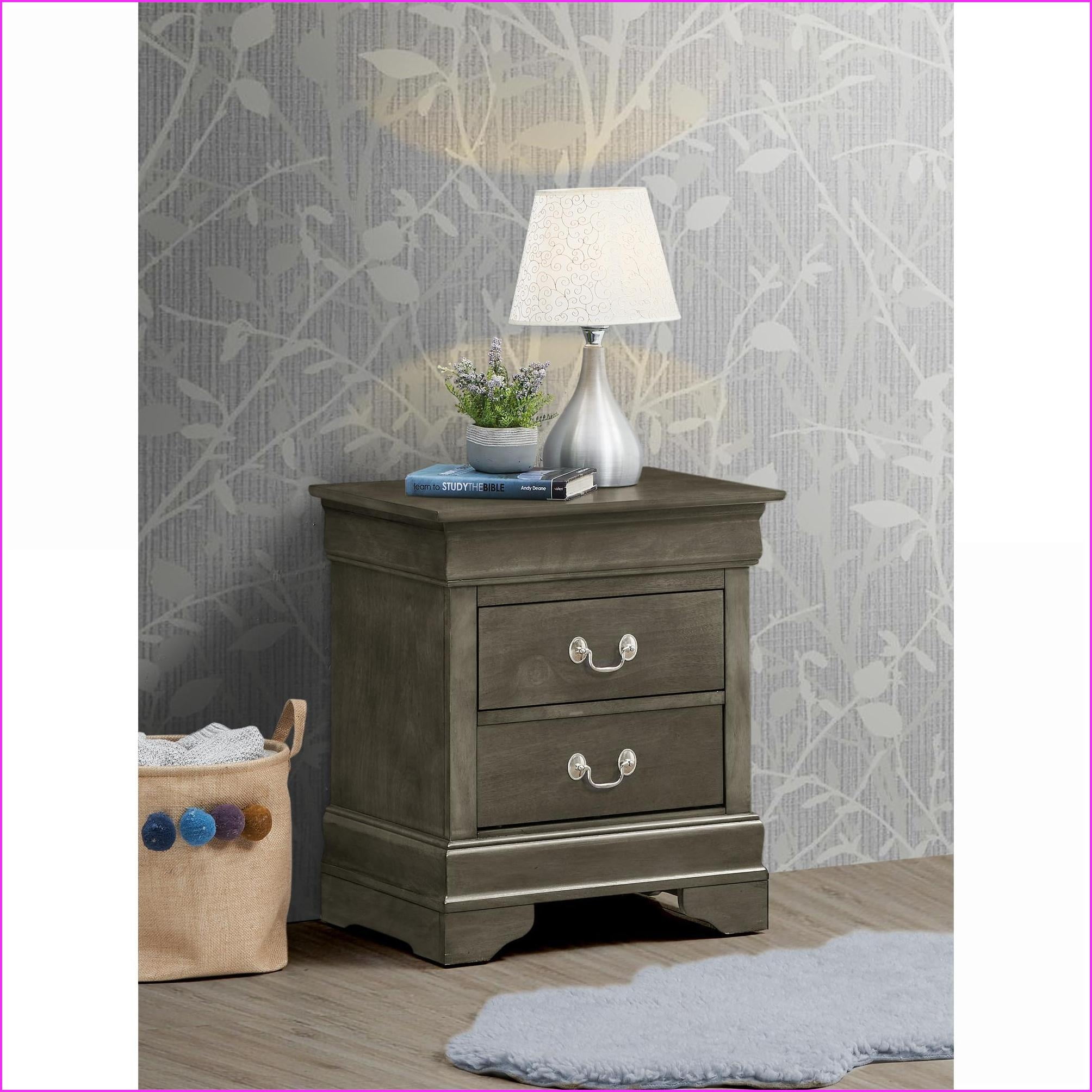 Compact Traditional Gray Bedroom Nightstand - No Assembly Needed ...