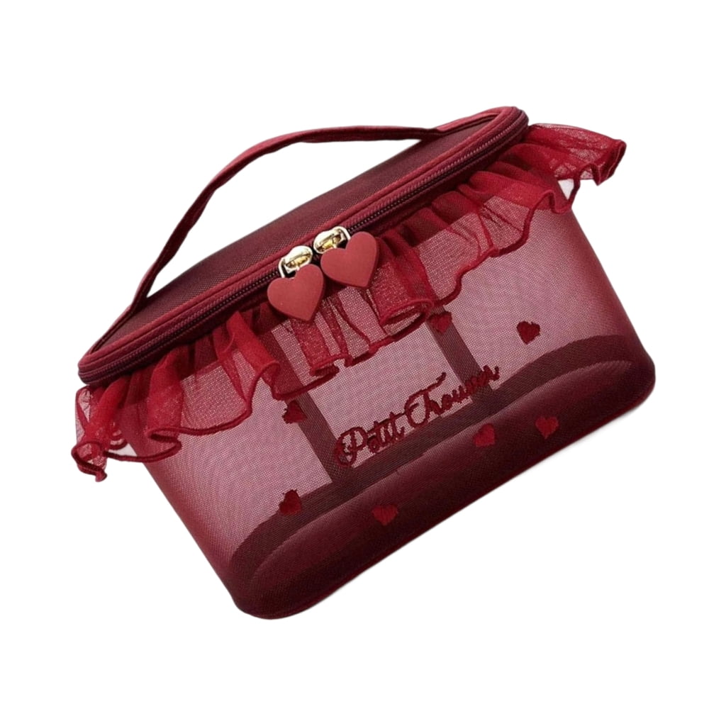 Compact Travel Makeup Bag Clear Mesh Design Heart Pattern Nylon ...